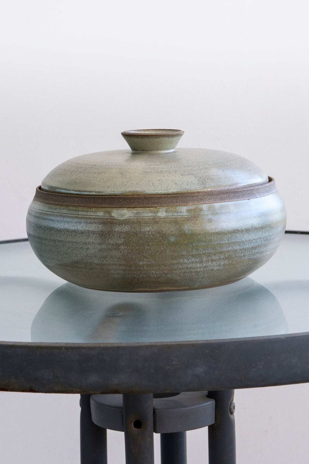 Artisan Stoneware Casserole Dish with Lid - Green Sage & Blue Glaze ...