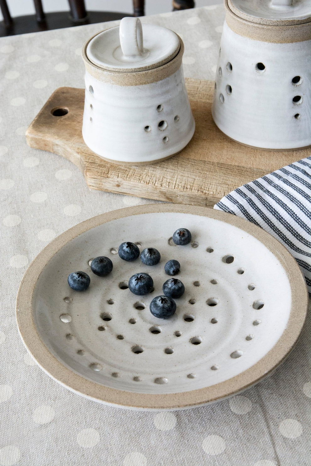 Pottery Handcrafted Colander Plate, Round Hole Plate, Berry Plate – Mad ...