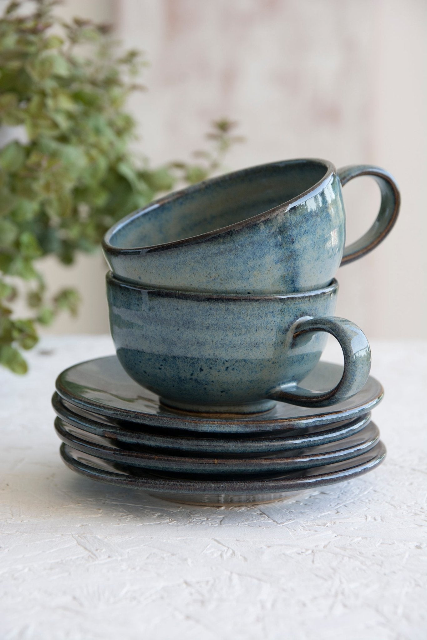 Handmade Pottery Blue Cappuccino Cup with a Saucer by Mad About Pottery ...