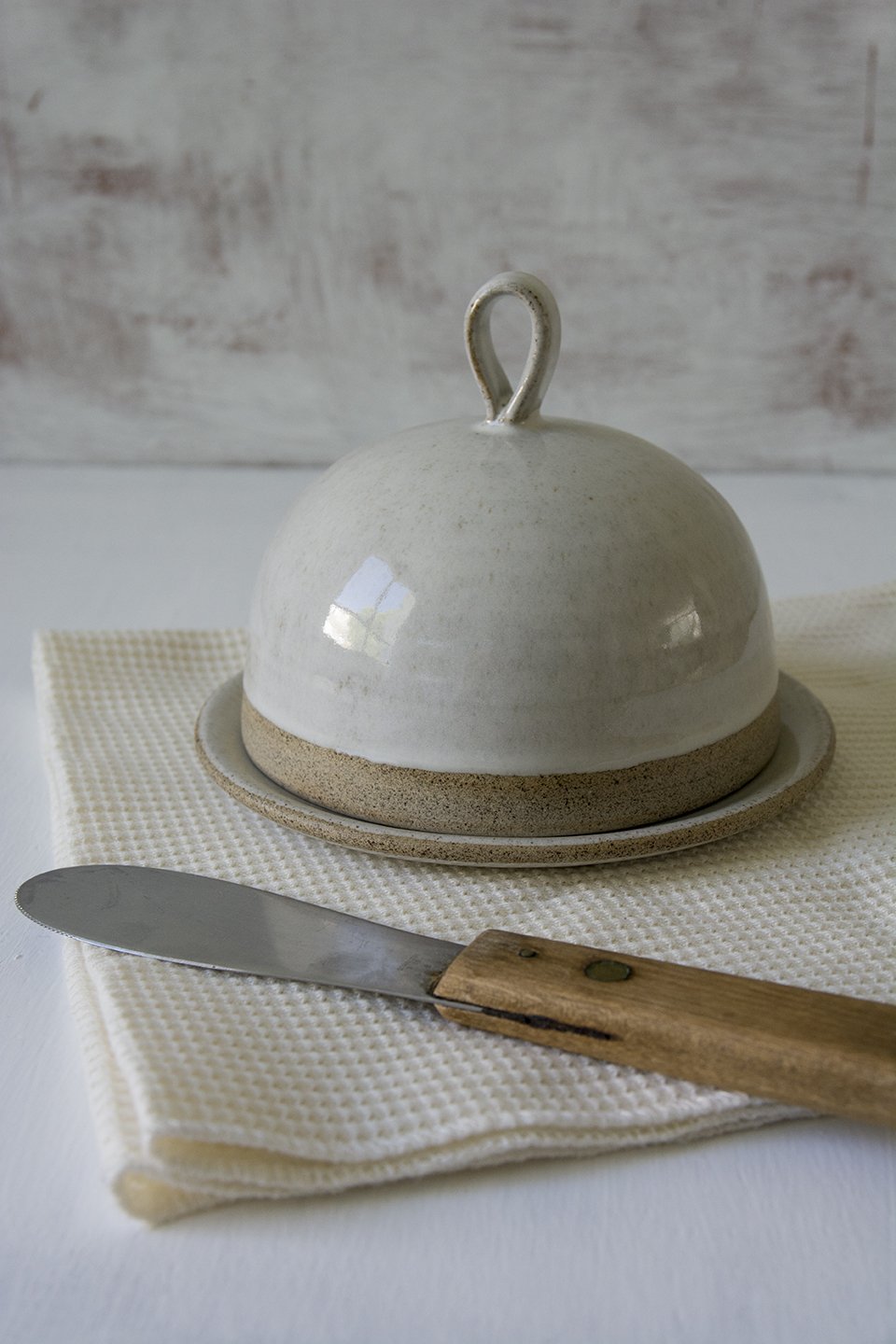 Rustic White Pottery Round Butter Dish for Everyday Use or Special ...