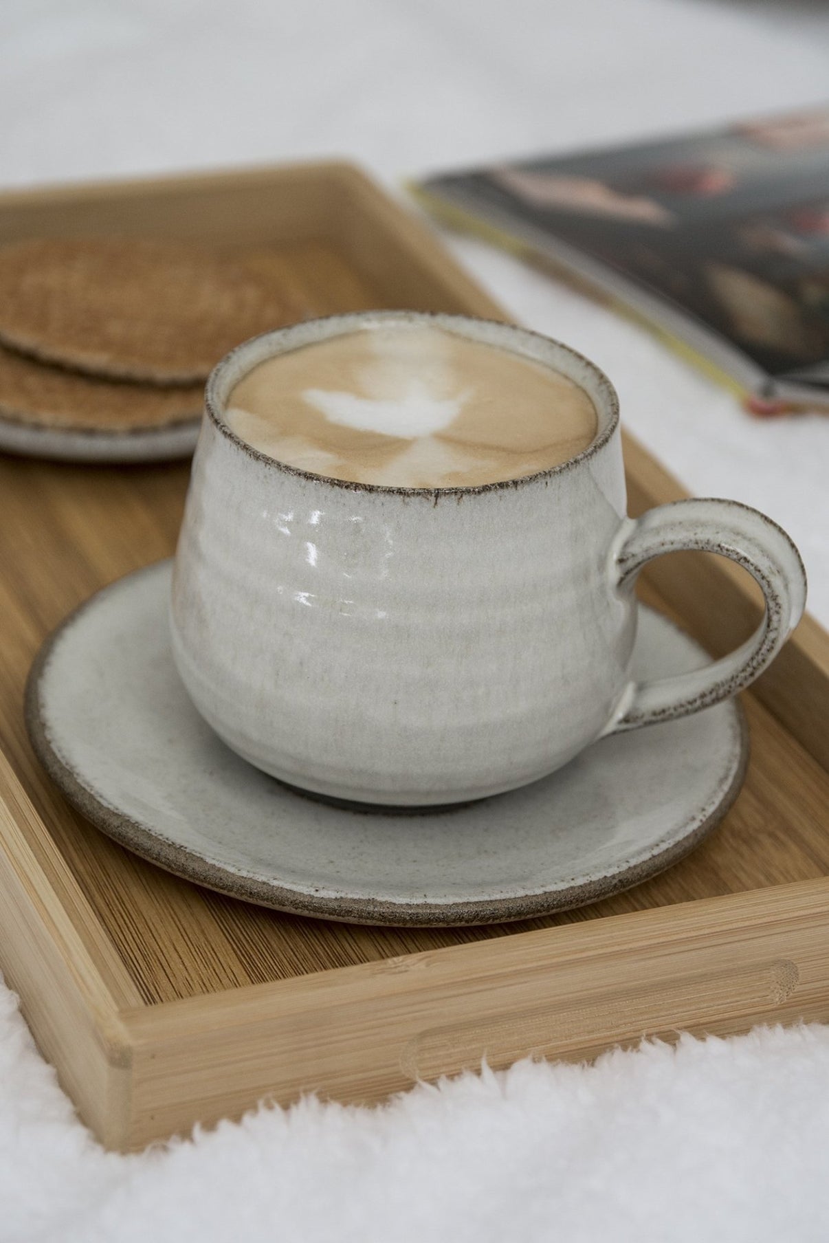 Pottery White Latte Cup and Saucer, 10 fl. oz – Mad About Pottery