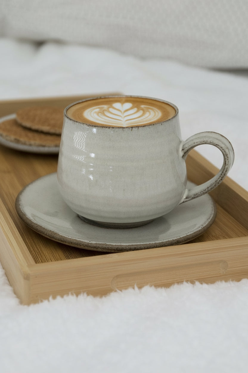Pottery White Latte Cup and Saucer, 10 fl. oz – Mad About Pottery