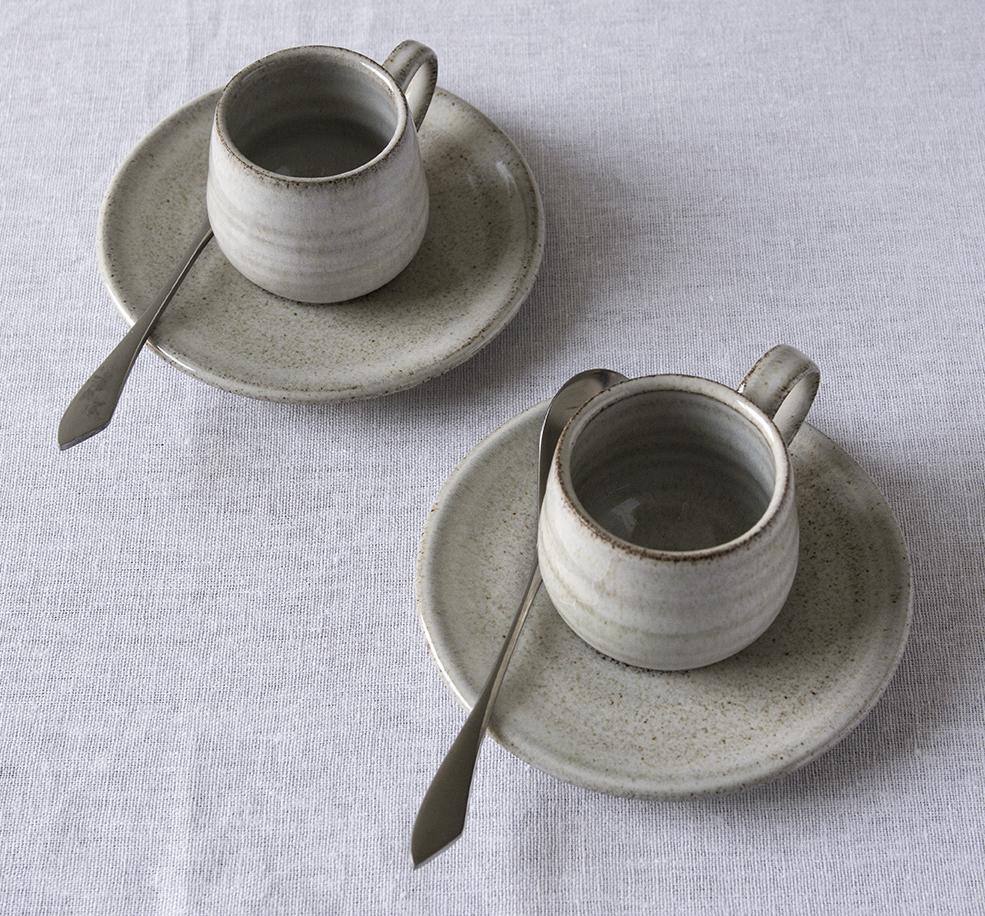 Unique Handmade White Pottery Espresso Cup With Saucer – Mad About Pottery