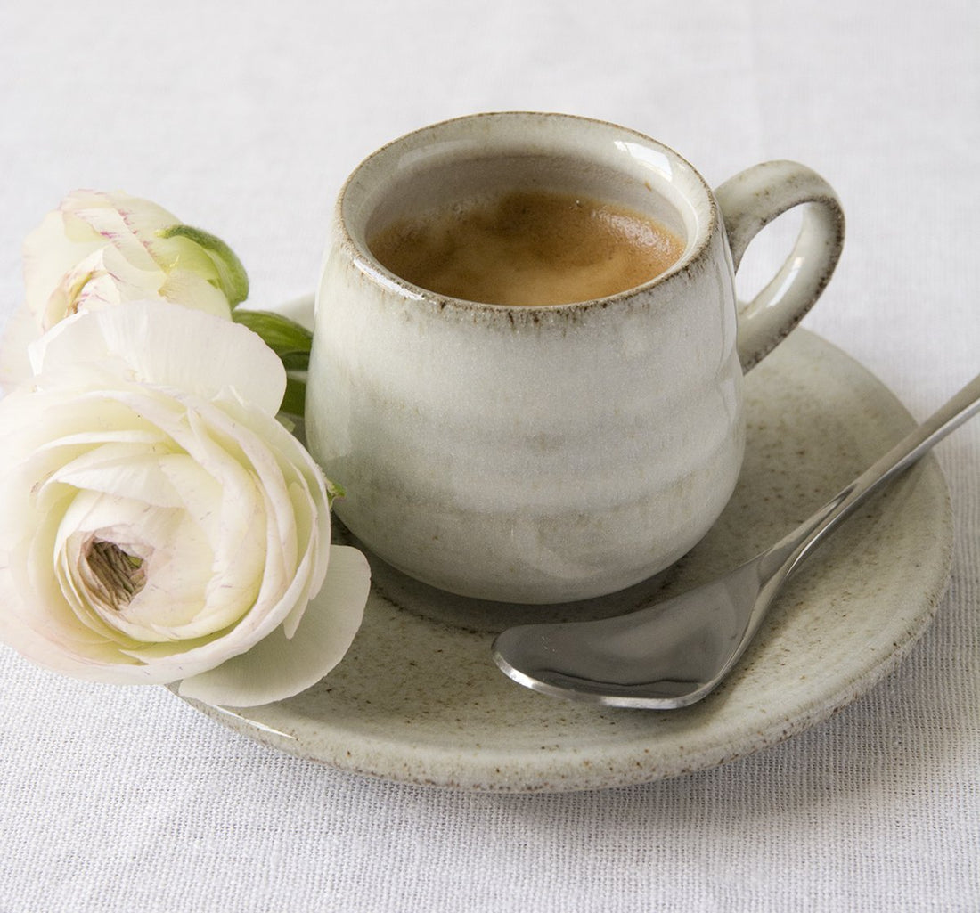 Unique Handmade White Pottery Espresso Cup With Saucer – Mad About Pottery