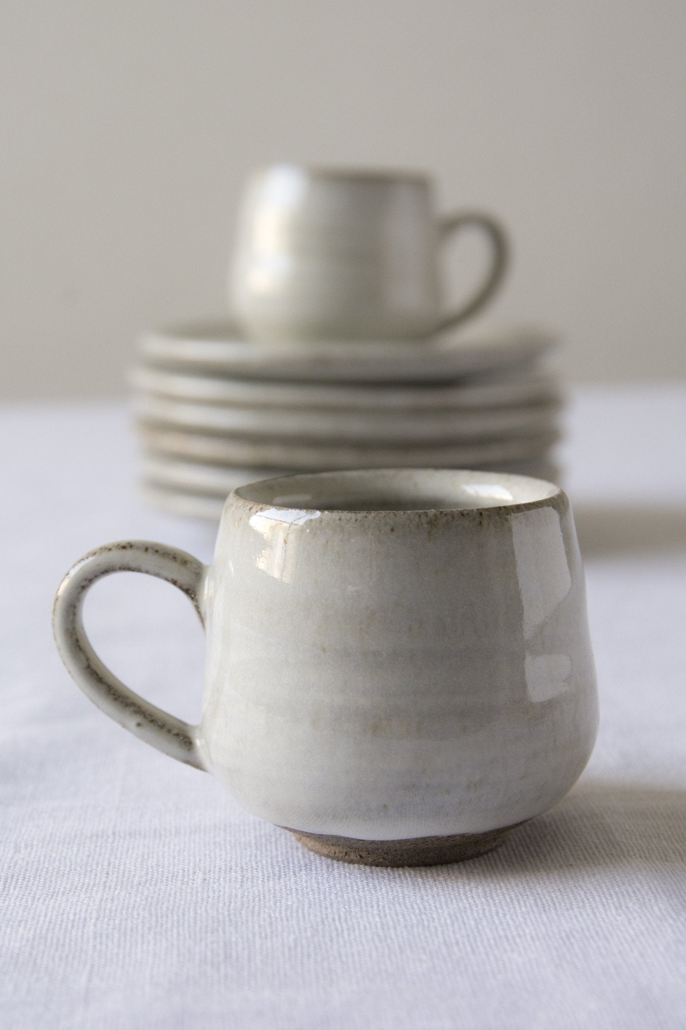 Unique Handmade White Pottery Espresso Cup With Saucer – Mad About Pottery